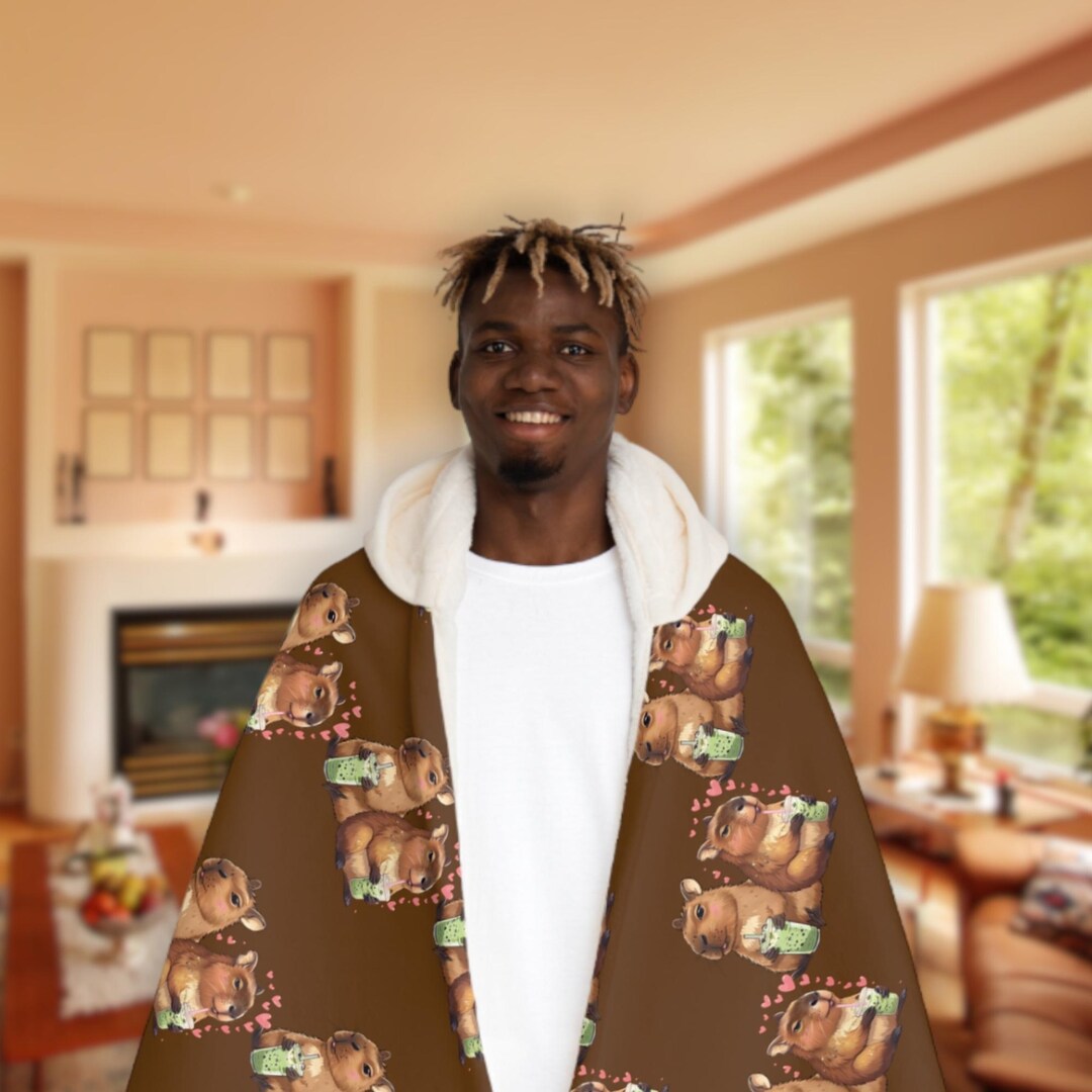 Capybara and Matcha Hooded Blanket Plush Sherpa Material - Etsy