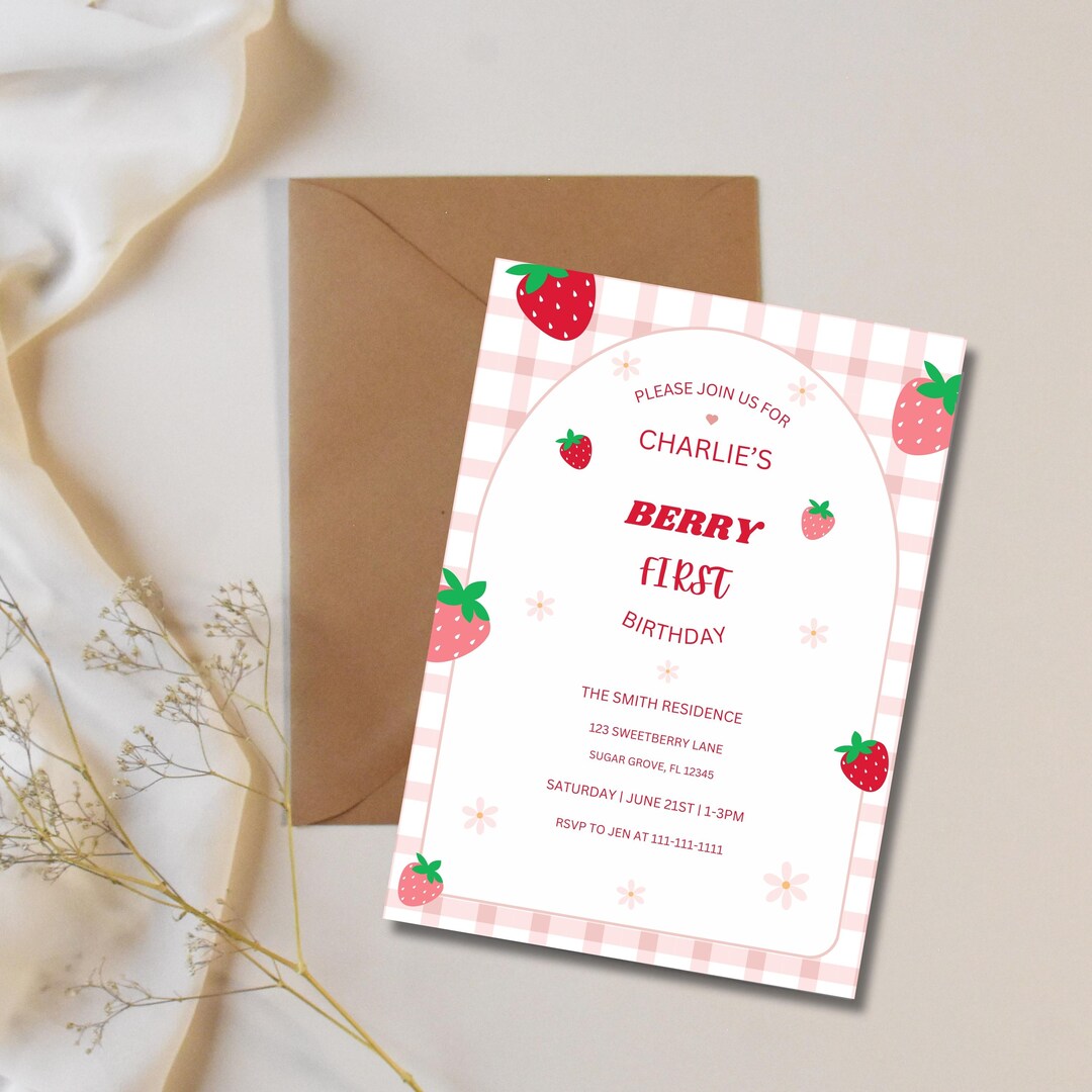 Editable Berry First Birthday Invitation, Strawberry First Birthday ...