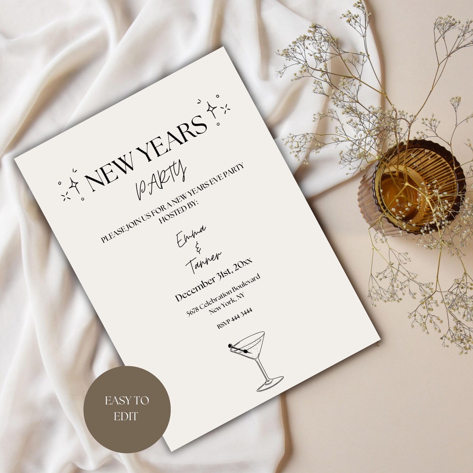 Editable New Years Eve Party Invitation, New Years Invite Template, New ...