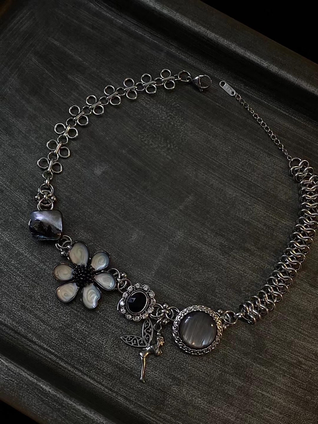 Elf Flower Punk Necklace, Punk Buttons Choker Necklace, Art Inspired Funky Buttons Necklace ...