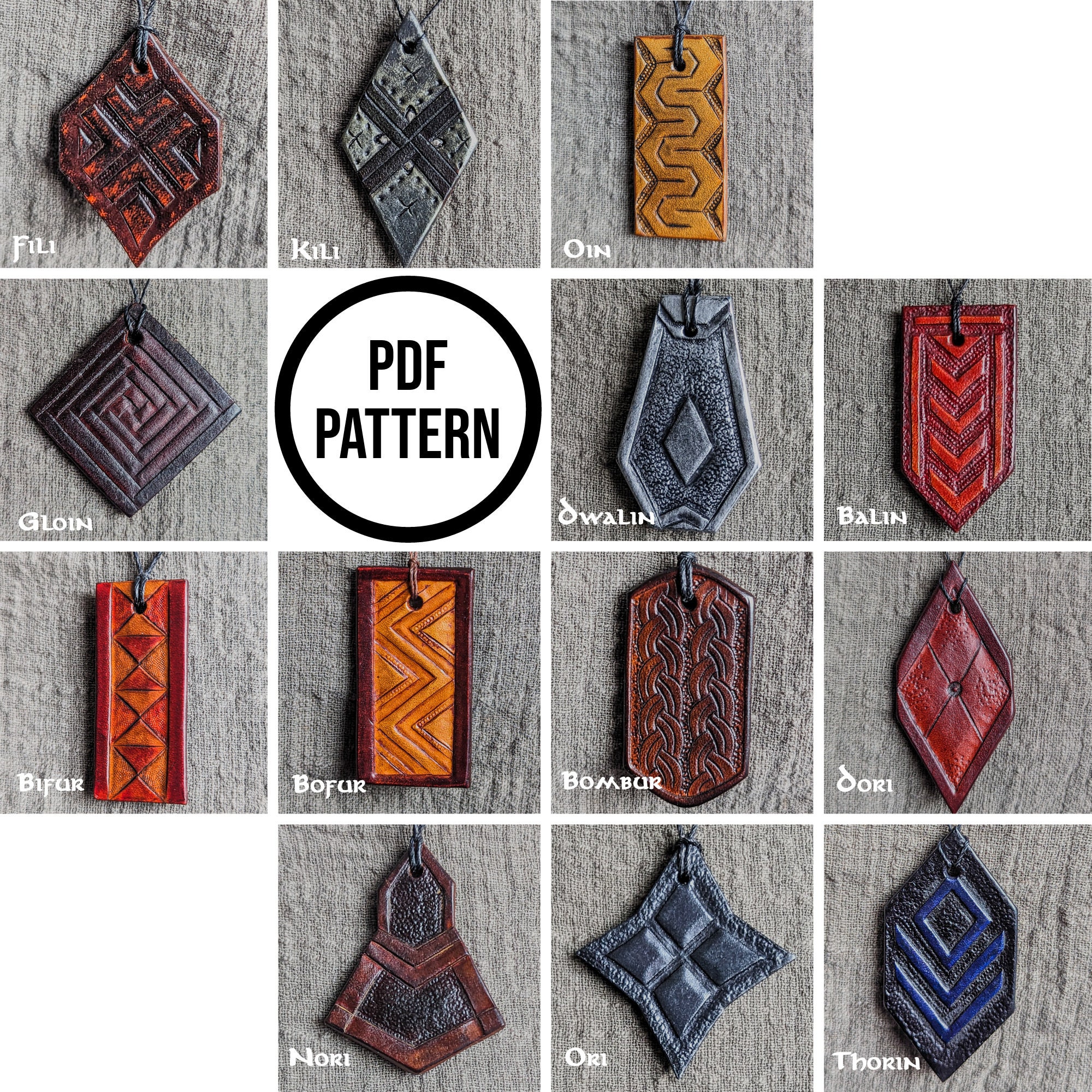 Leather Pendant PDF Pattern Pack - Dwarf Pendants Inspired by the ...