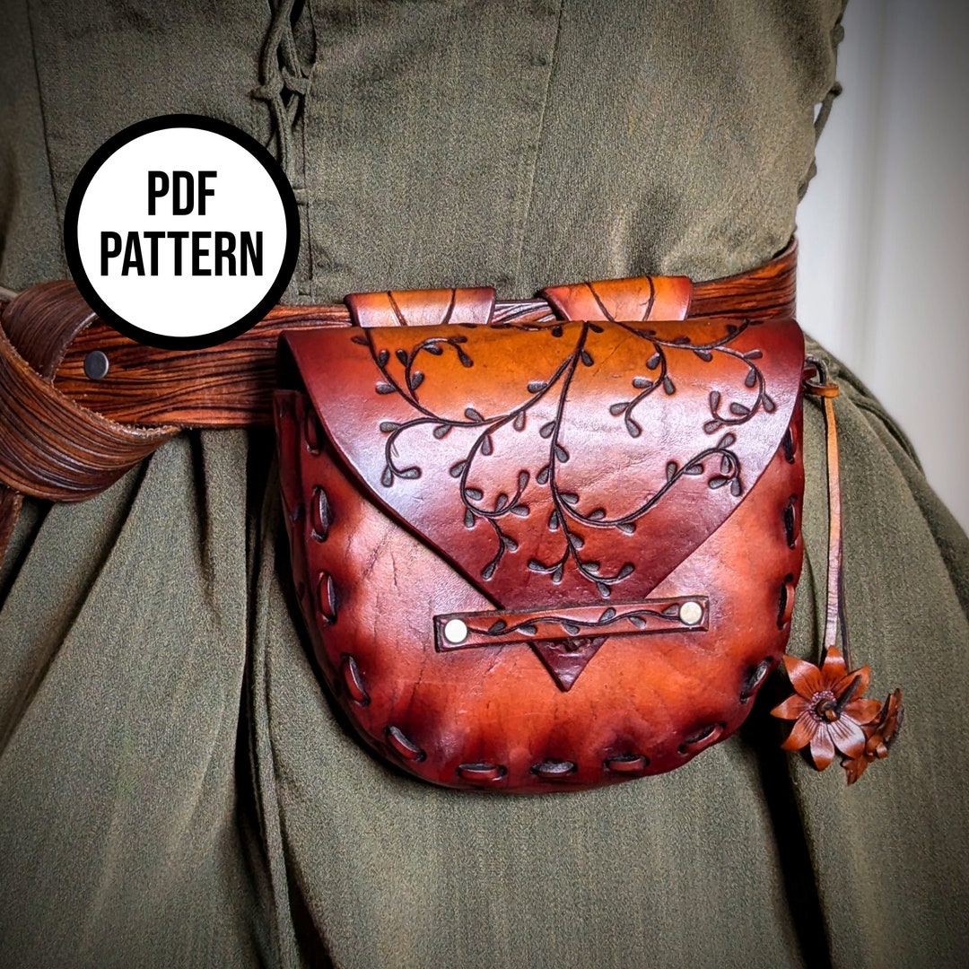 Leather Belt Pouch With Tooled Vines - PDF Pattern for Leatherwork - Etsy