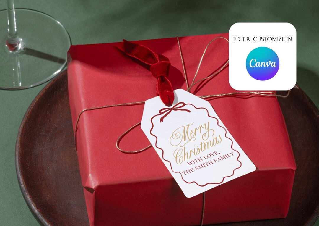 Printable Bow Merry Christmas Gift Tag, Editable Christmas Gift Tag ...