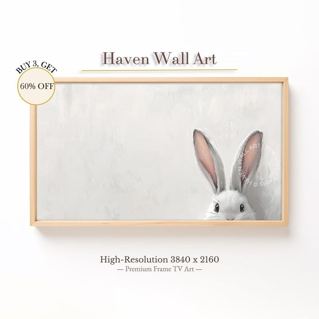 Easter Bunny Frame TV Art - Minimalist Spring Animal Decor, Cute Rabbit ...