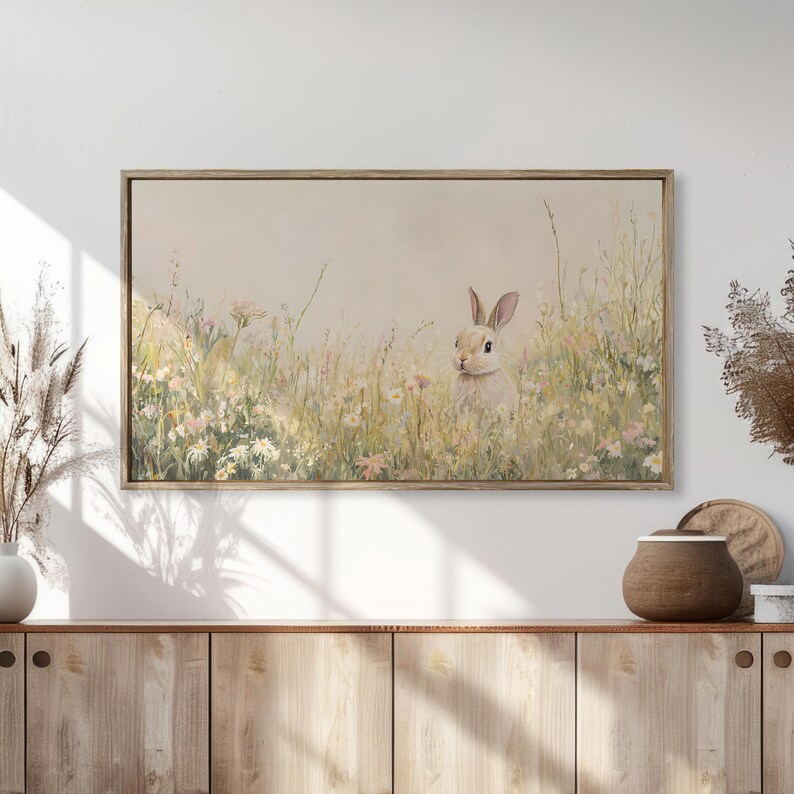 Easter Bunny in Wildflower Field Frame TV Art - Spring Rabbit Digital ...