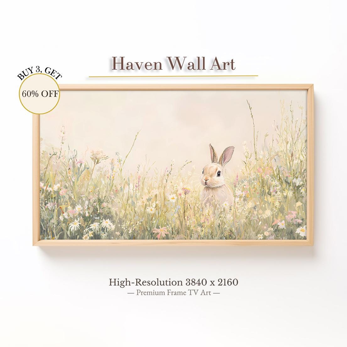 Easter Bunny in Wildflower Field Frame TV Art - Spring Rabbit Digital ...