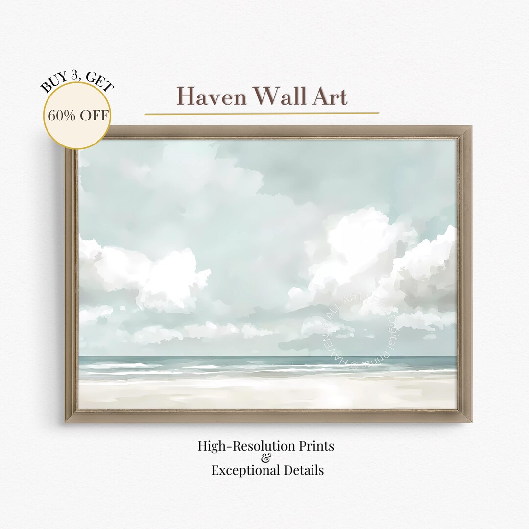 Soft Coastal Beach Scene | Minimalist Seaside Watercolor Art| Vintage ...