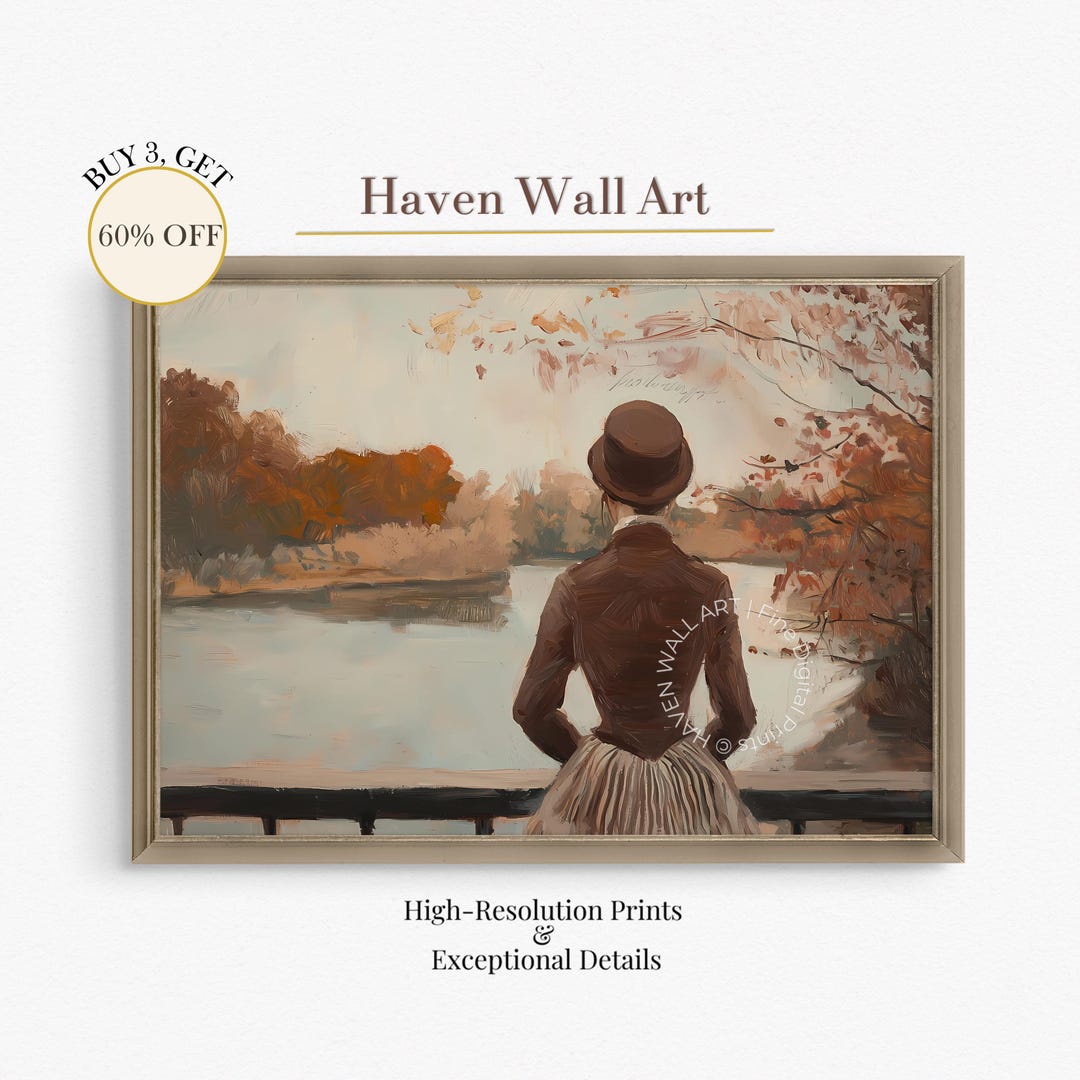 Victorian Autumn Woman Printable Art | Thanksgiving Vintage Lake View ...