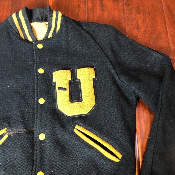 Vintage 50s Black Gold Wool Letterman Varsity Jacket … - Gem