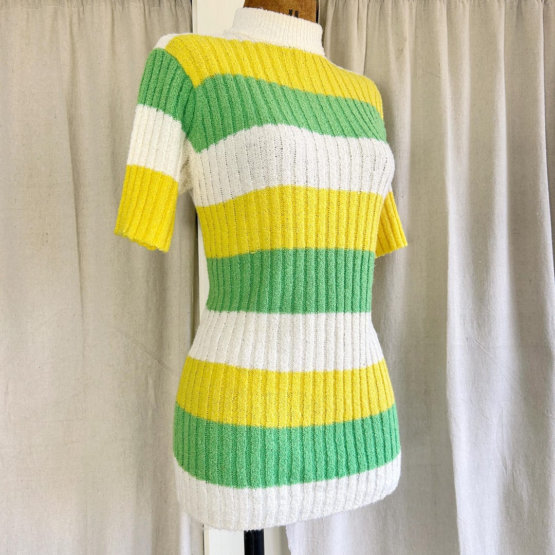 Vintage 60s Color Block Nubby Knit Mock Neck Sweater Top Micro Mini - Etsy