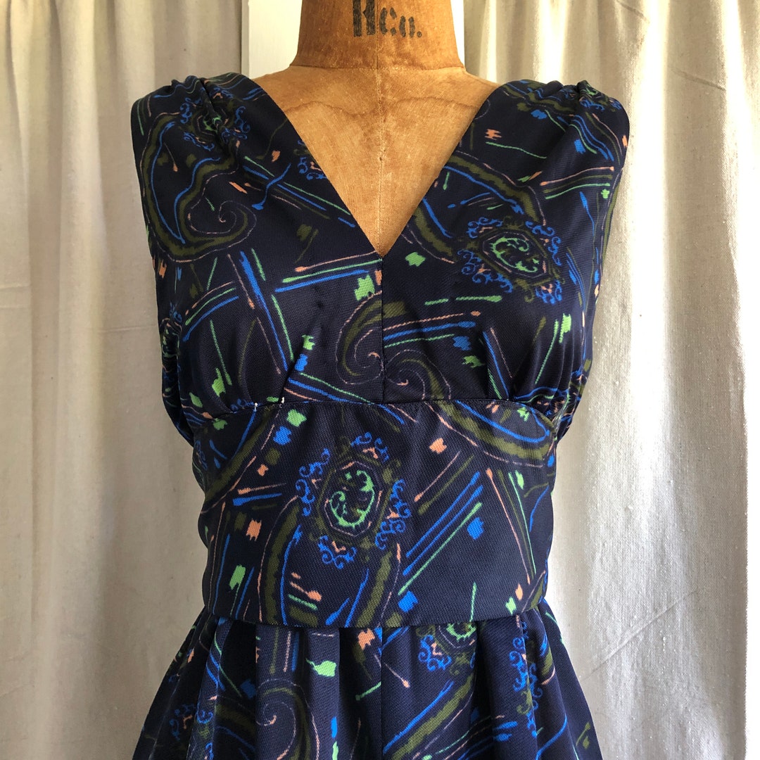 Vintage 60s Psychedelic Corset Waist Maxi Dress + Matching Tassel Trim ...