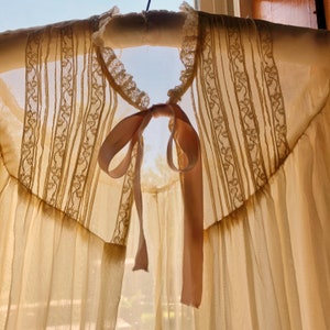 30s/40s Handmade Sheer Chiffon & Lace Pin Tuck Peignoir Bias Cut Maxi ...