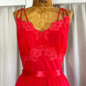 Vintage 50s Vanity Fair Red Coral Nylon Chiffon Ballerina Slip Dress ...