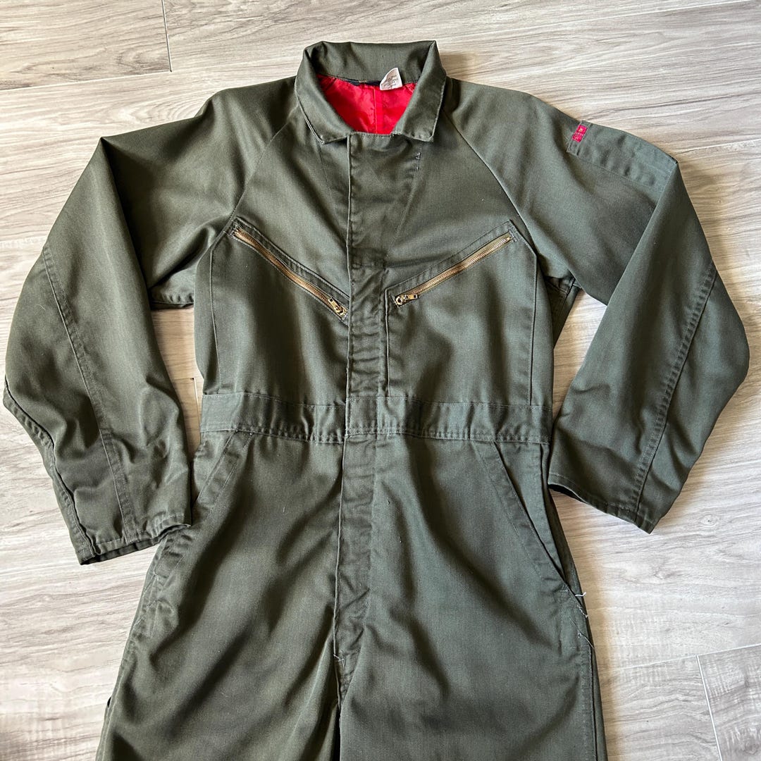 Vintage 70s Big Smith Army Green Mechanic Boiler Suit Utility Coveralls ...