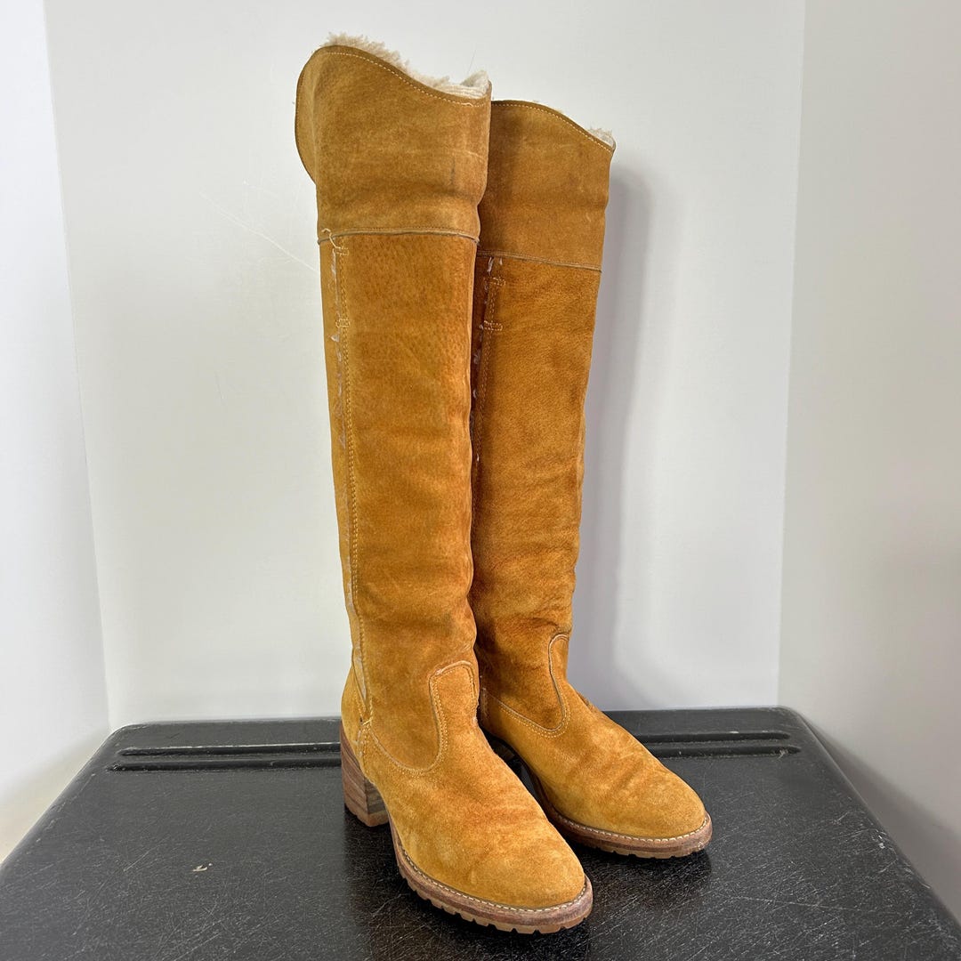 Vintage 70s Sherpa Lined Suede Stack Heel Tall OTK Boots 5.5 6 - Etsy