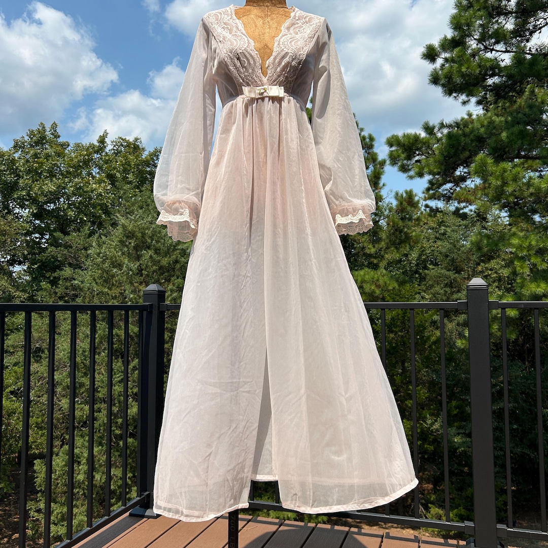 Vintage 60s Palest Pink Sheer Nylon Chiffon Balloon Sleeve Coquette ...