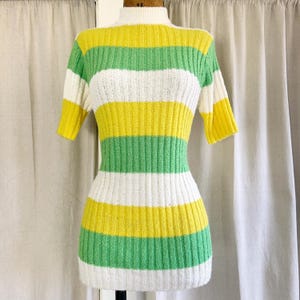 Vintage 60s Color Block Nubby Knit Mock Neck Sweater Top Micro Mini - Etsy