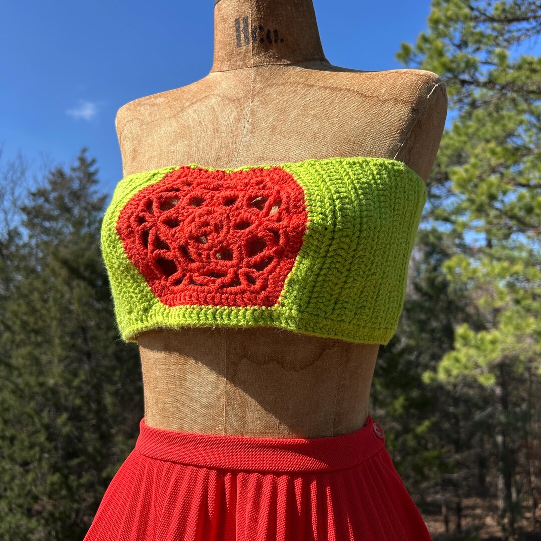 90s Neon Lime + Orange Crochet Cut Out Corset Back Bandeau Tube Top - Etsy