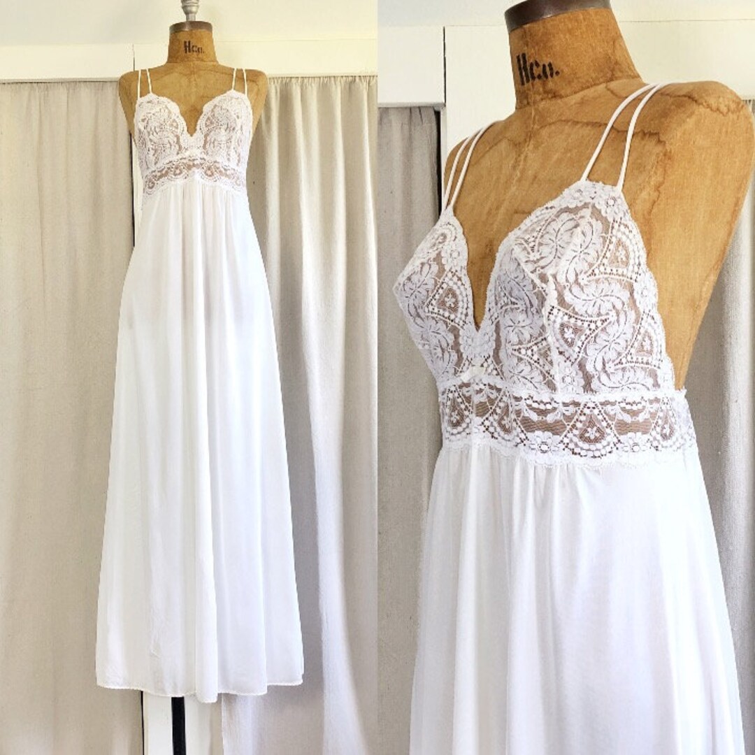 70s Lace Nylon Sweetheart Open Back Negligee Bridal Nightgown S - Etsy