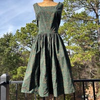 Vintage STARINA Pastel Pink & Black Rose Floral Print Maxi Godet Dress ...
