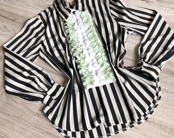 60s/70s Pastel Green + White Ruffled Tuxedo Attachment - Etsy