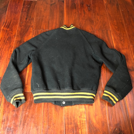 50s Black Gold Wool Letterman Varsity Jacket Fitted D… - Gem