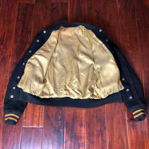 Vintage 50s Black Gold Wool Letterman Varsity Jacket … - Gem
