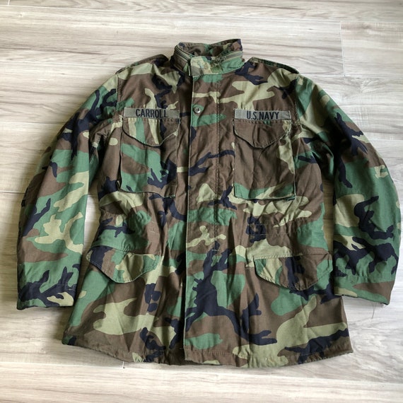 80s Heavyweight M65 Camouflage Coat Hidden Hood + US … - Gem