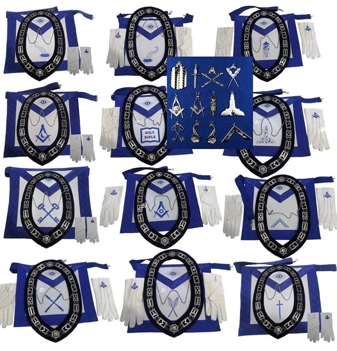 Set of 12 Masonic Blue Lodge Officer Regalia Kits – Includes 12 Aprons ...