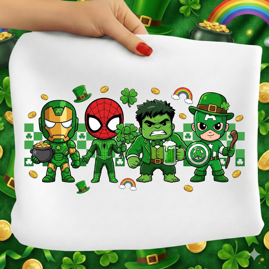 Avengers St Patricks Day PNG, Cute Superhero Green Clover Shirt Design ...