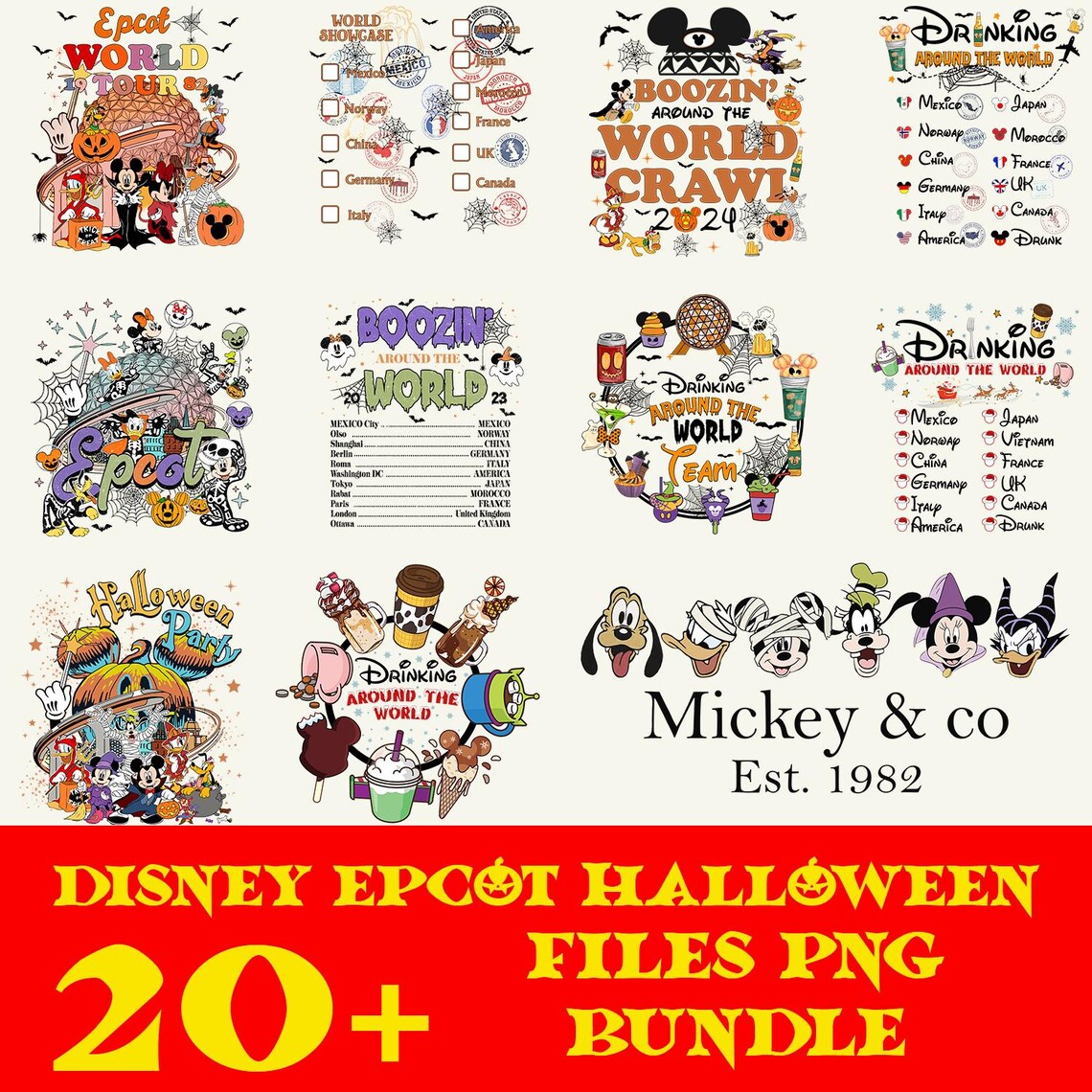 20+ Disney Epcot Halloween PNG Bundle, Mickey and Friends Disney ...