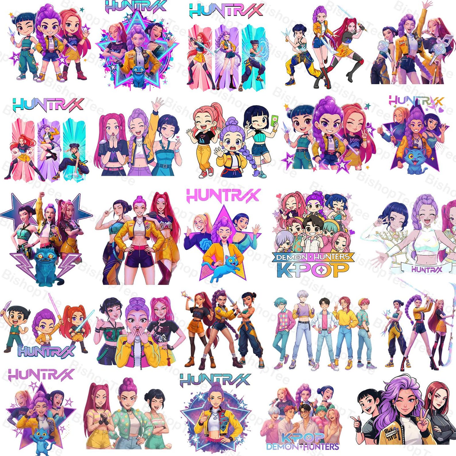 Huntrix Kpop Demon Hunters PNG Bundle, Kpop Idol Group Png, Huntrix ...