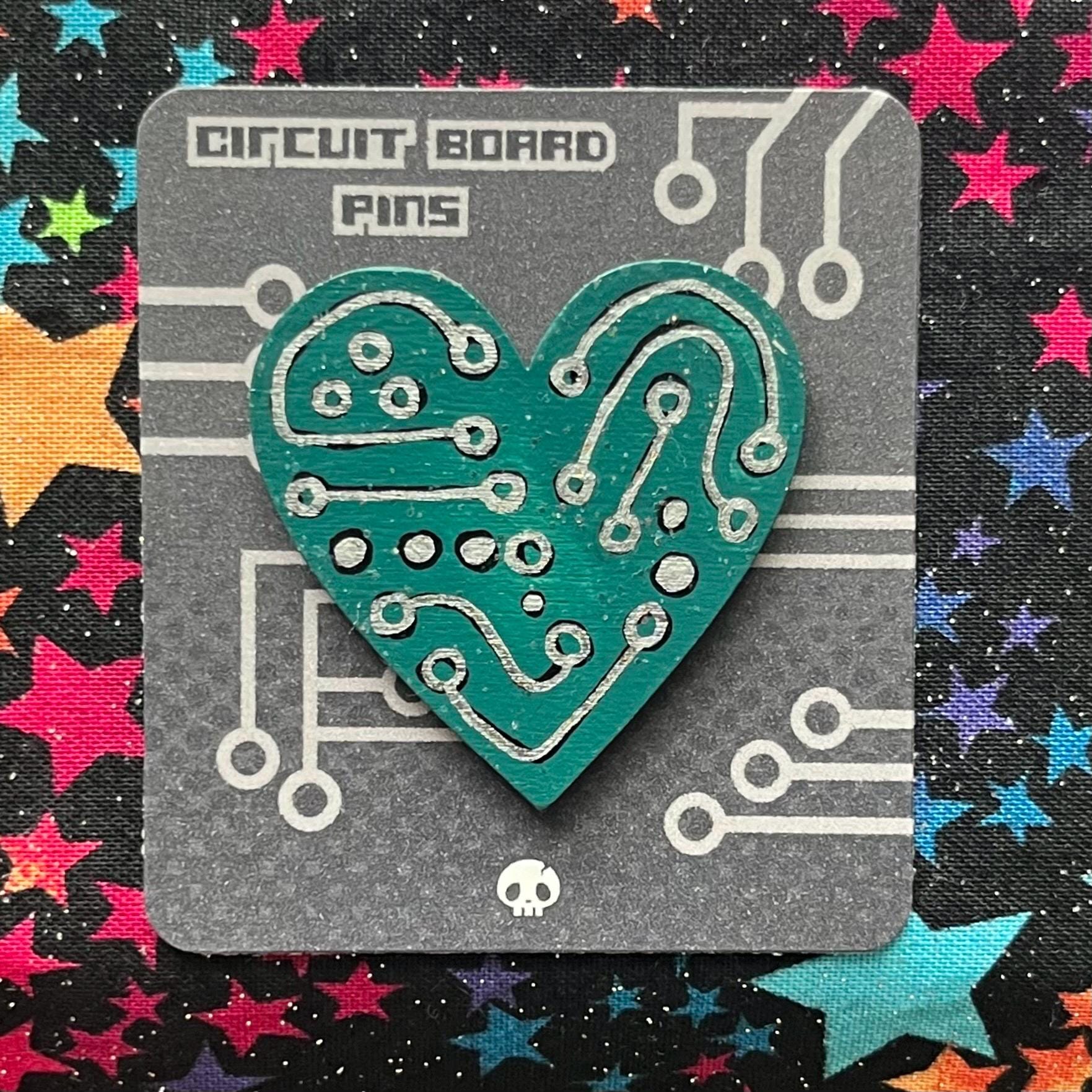 Circuit Board Pins: Green Heart Edition | Hand Painted Wood Pins - Etsy