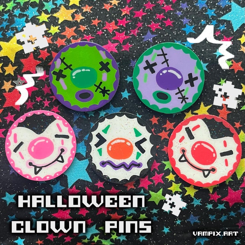 Spooky Clown Pins | Hand Painted Wood Pins - Etsy