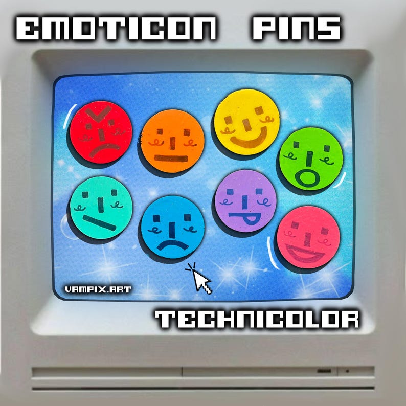 Emoticon Pins: Technicolor! | Handpainted Wood Pins - Etsy