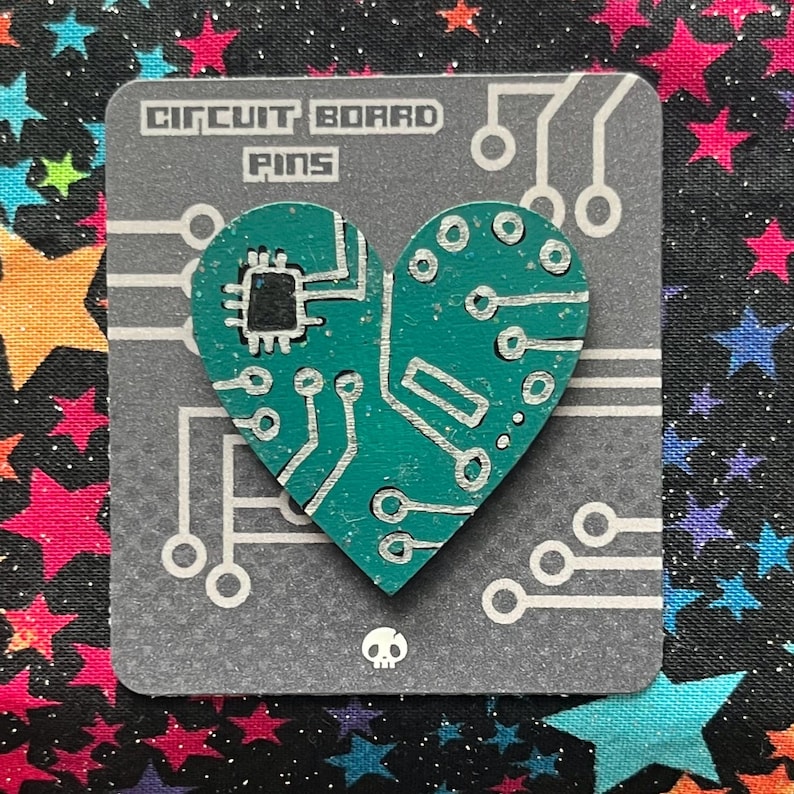 Circuit Board Pins: Green Heart Edition | Hand Painted Wood Pins - Etsy