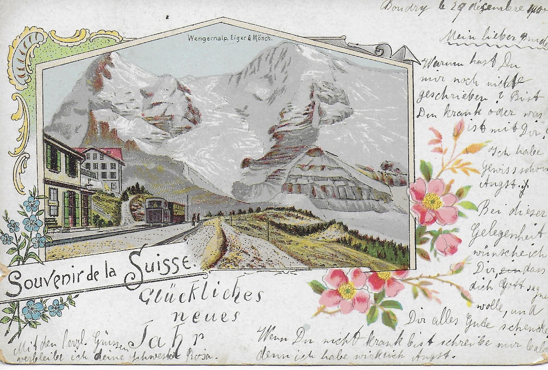 Antique Victorian Postcard, Swiss Alps, Boudry, Red Stamp Postmark ...