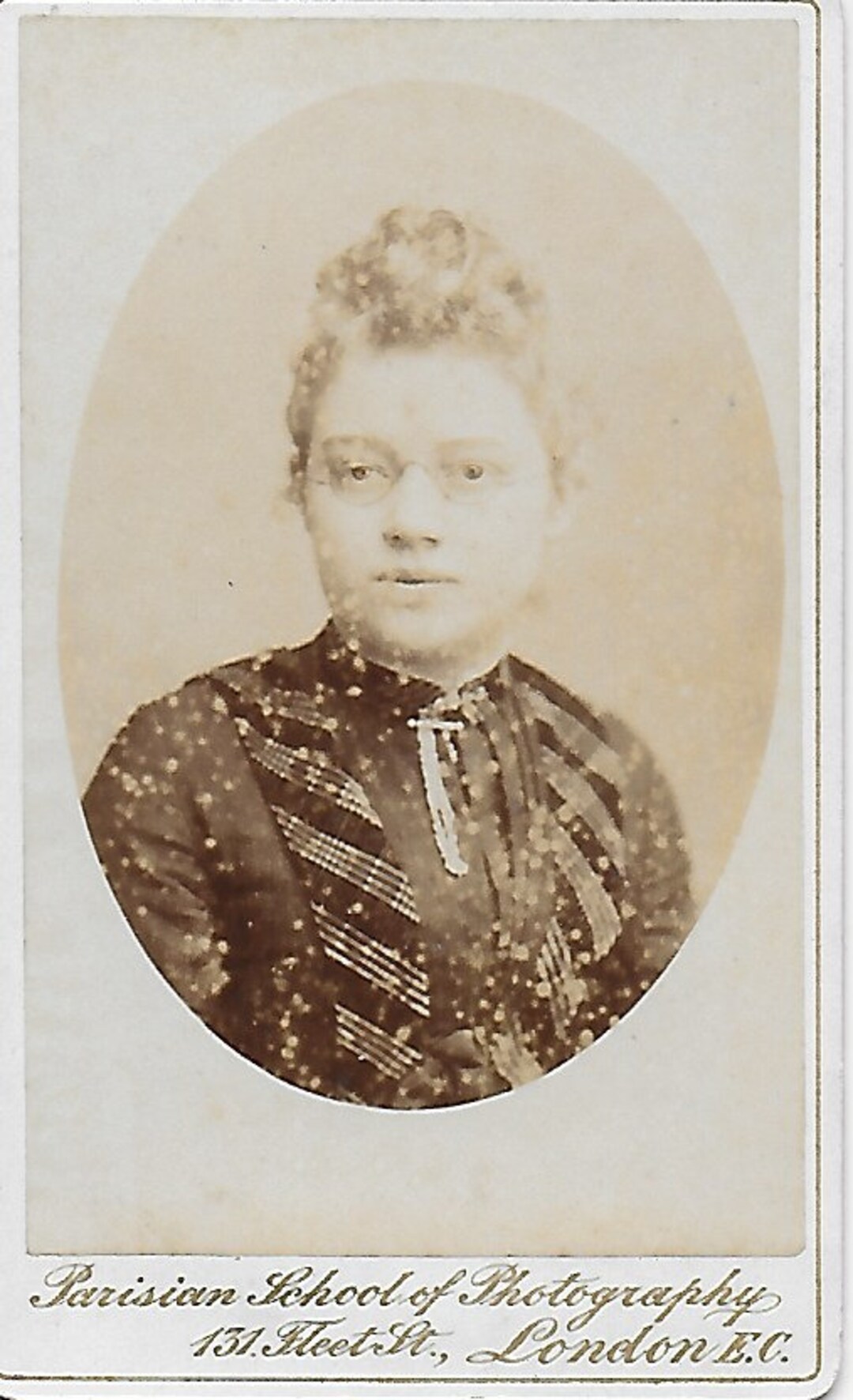 Victorian Photo, CDV, Lady in Oval, Lady With Glasses, Stripes on Dress ...