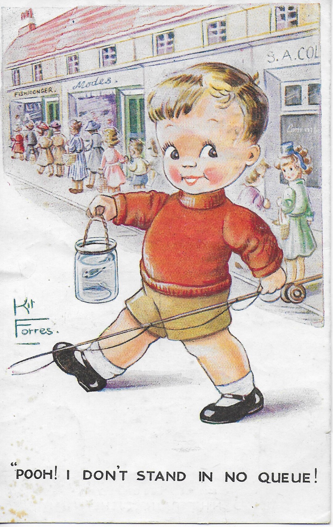 Kit Forres Illustrated Postcard pooh, I Don't Stand in No Queue, Boy ...