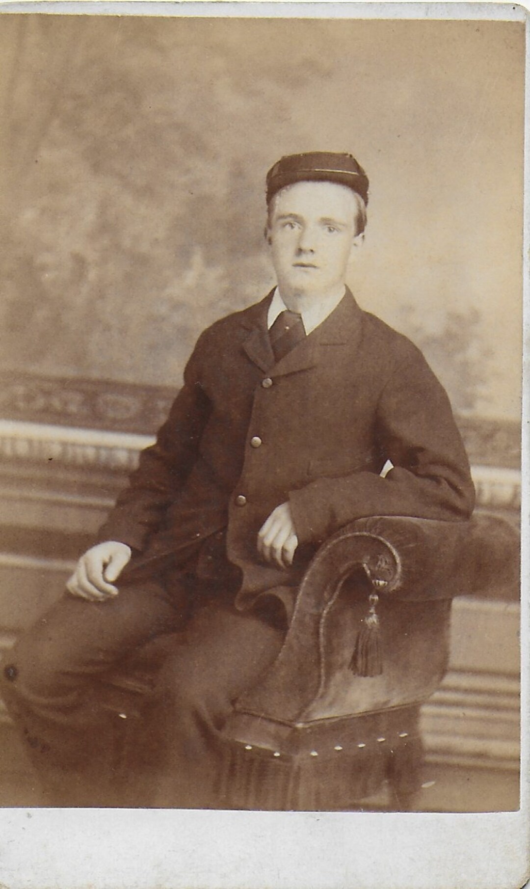 Victorian Photo, CDV, Young Man, Cap, Relaxing in Chair, by Andrew ...