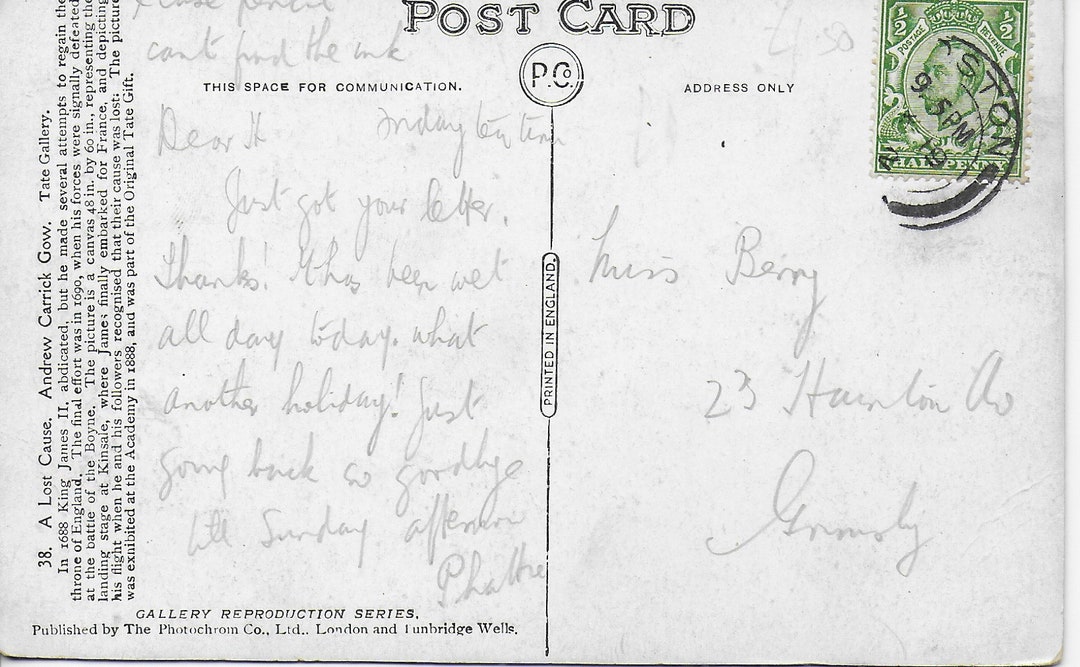 Vintage Postcard, A Lost Cause, Andrew Carrick Gow, Tate Gallery ...