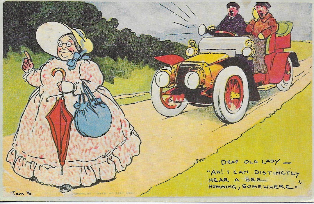 Vintage Postcard, Deaf Old Lady Being Chased by Motor Car - Etsy