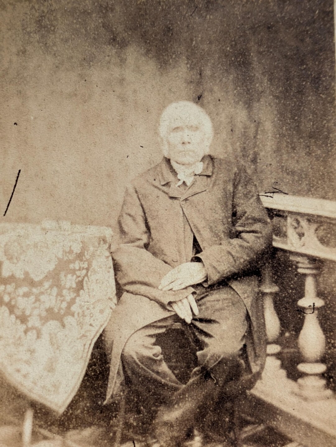Antique CDV Photo 1860s – Seated Man in Long Coat, Victorian Studio ...