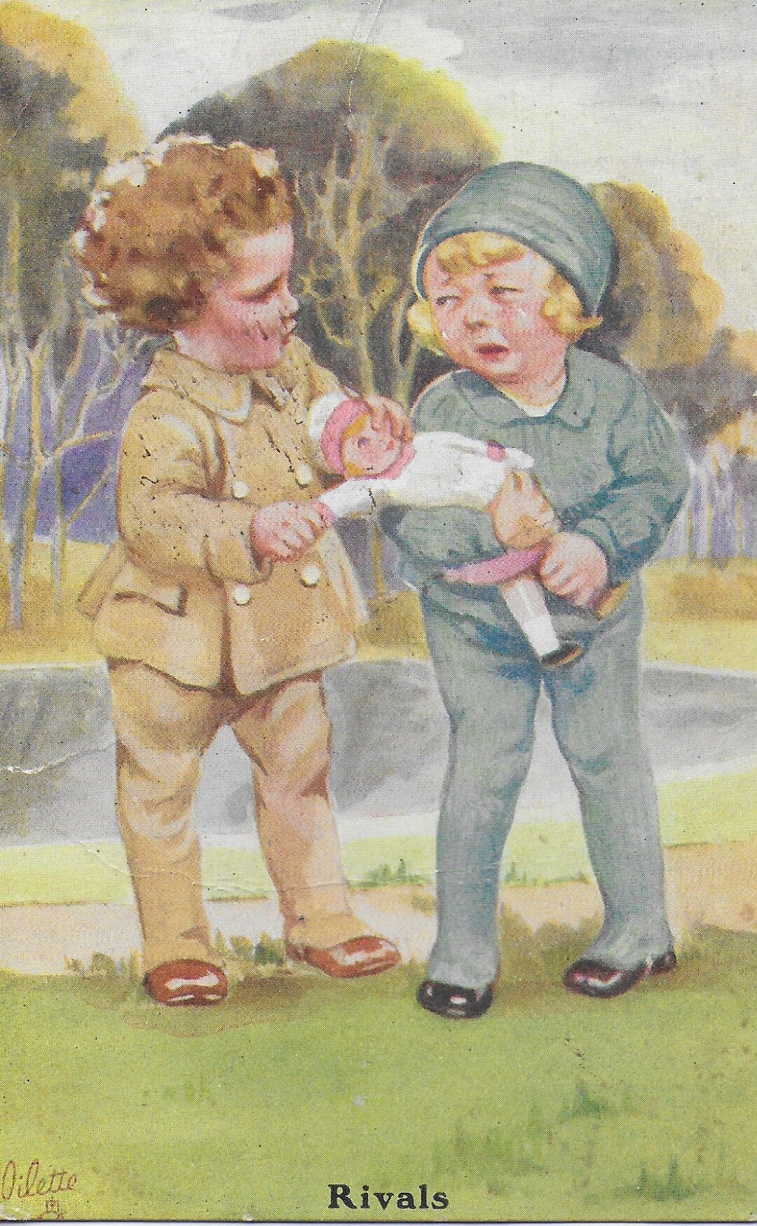 Vintage Postcard Rivals, 2 Girls Fighting Over a Doll, Raphael Tuck ...