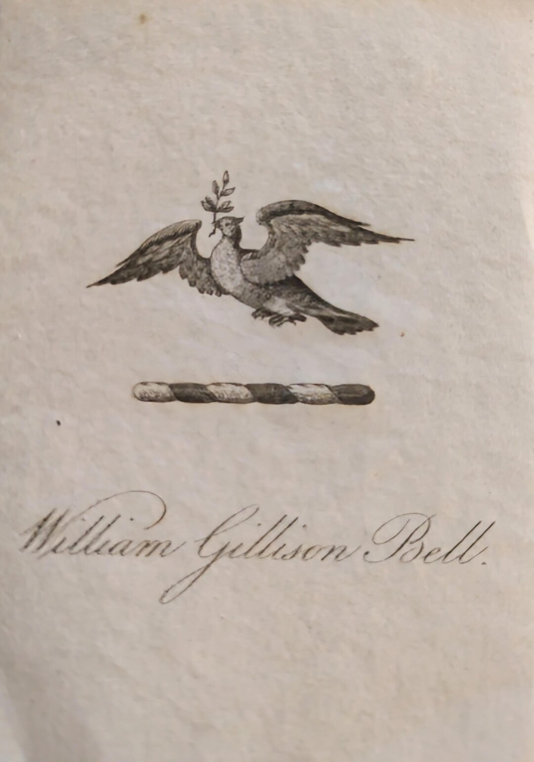 Antique Bookplate,ex-libris,bird, Peace, William Gillison Bell ...