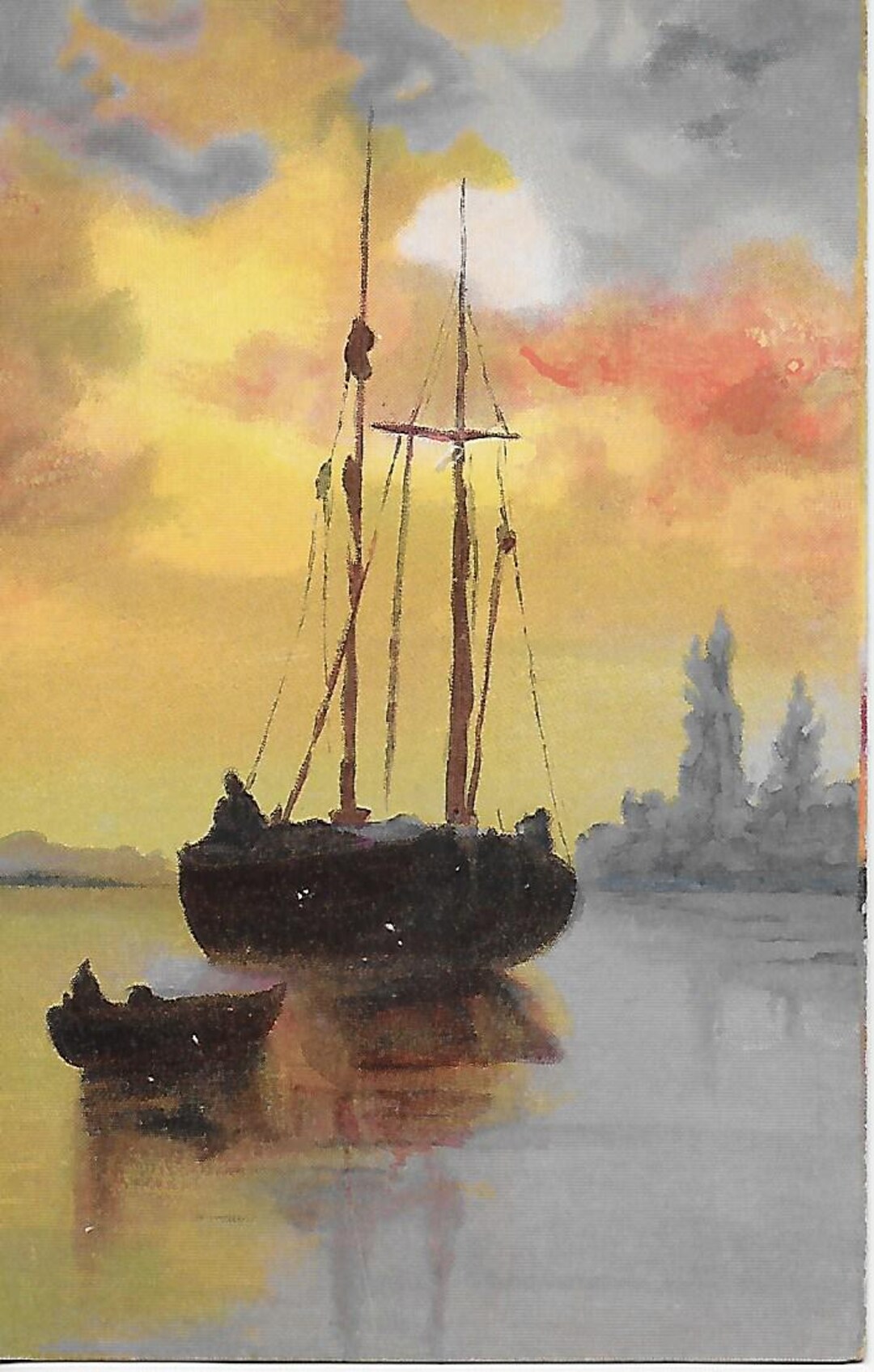 Vintage Maritime Postcard – Sunset Boats on Calm Water, Sepia Nautical ...