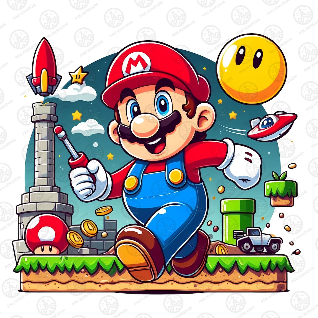 Mario Cute Clipart, UFO, Rocket, Cartoon, Png, Instant Download - Etsy