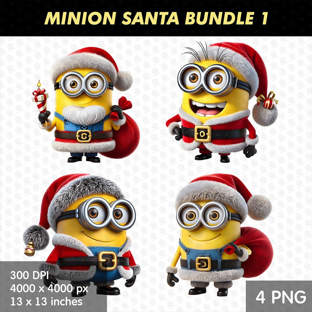 4 PNG Minions Santa Bundle 1, Clipart, Cartoon, High Quality, Png, Gift ...
