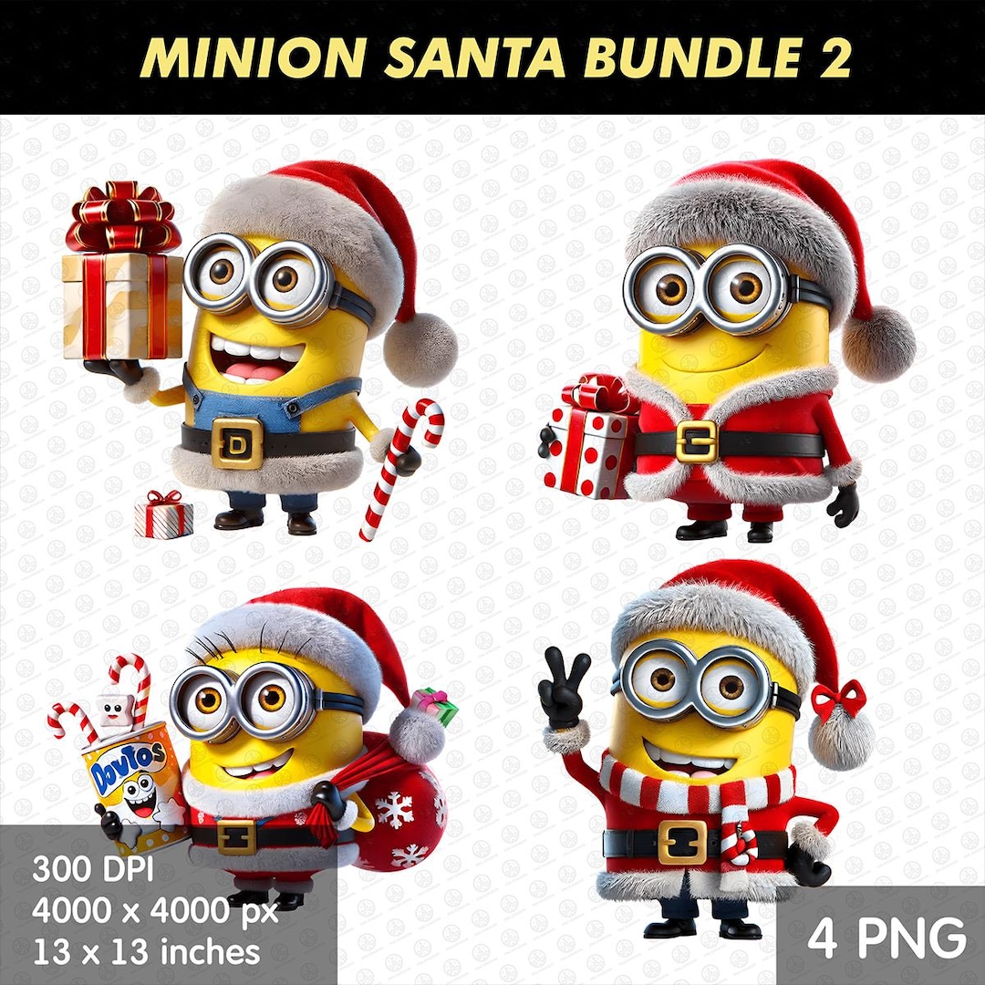 4 PNG Minions Santa Bundle 2, Clipart, Cartoon, High Quality, Png, Gift ...