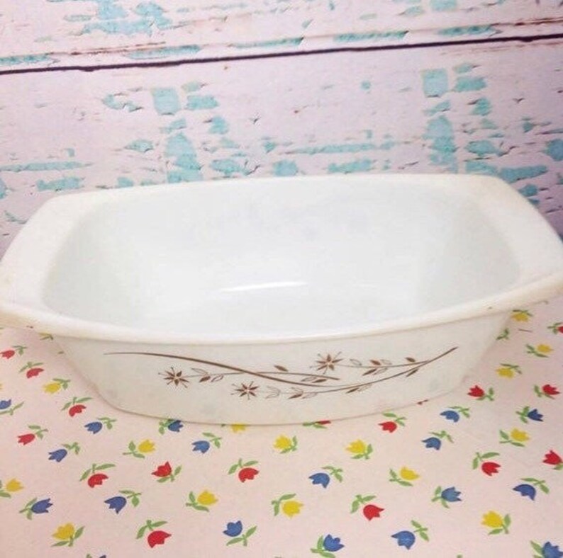 Vintage Pyrex Gold Honeysuckle Dish White Glass Floral Flowers ...